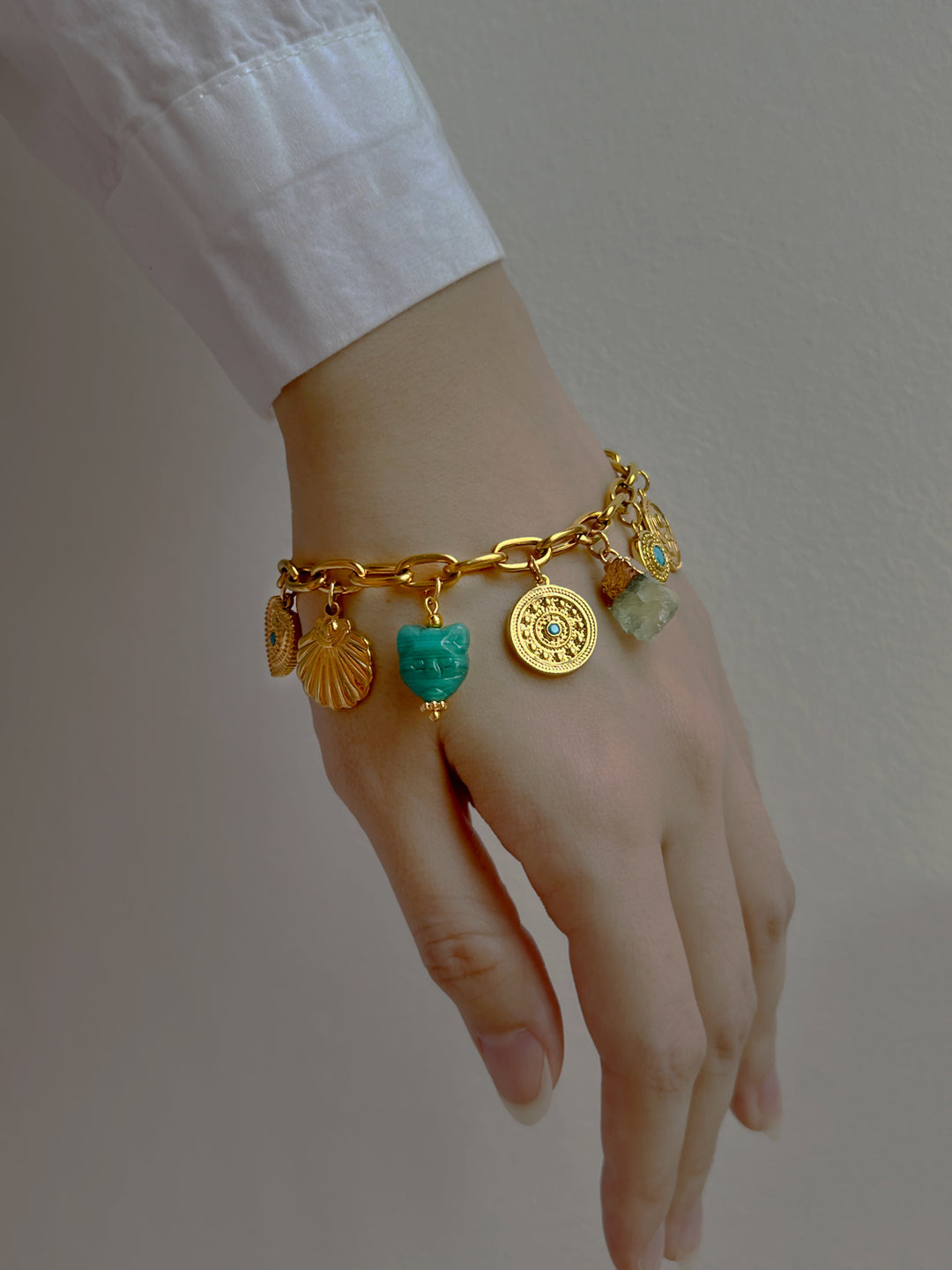 Protection Charms Chunky Gold Bracelet - Turquoise Elements – Gabi The ...
