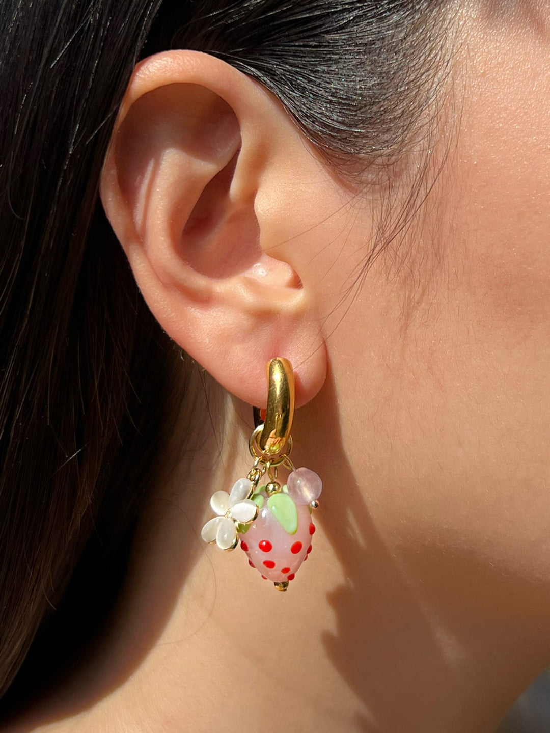 Chunky Strawberry Hoops with Assorted Charms - Pink – Gabi The Label