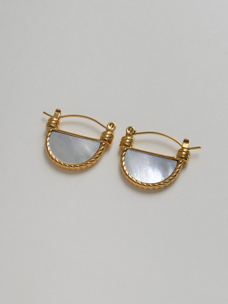 White Marble Shell Petite Hoops – Gabi The Label