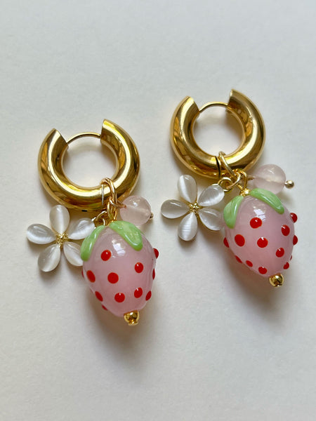Chunky Strawberry Hoops with Assorted Charms - Pink – Gabi The Label