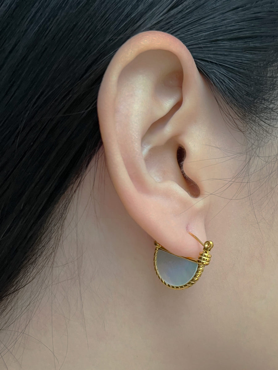 White Marble Shell Petite Hoops – Gabi The Label