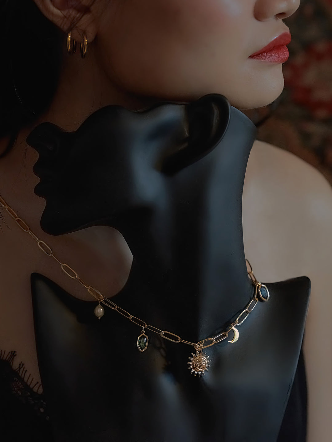 Charmed Sun-Moon Paperclip Necklace - Dark – Gabi The Label