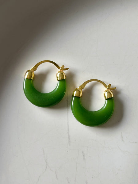 Dark Green Jade Hoops – Gabi The Label