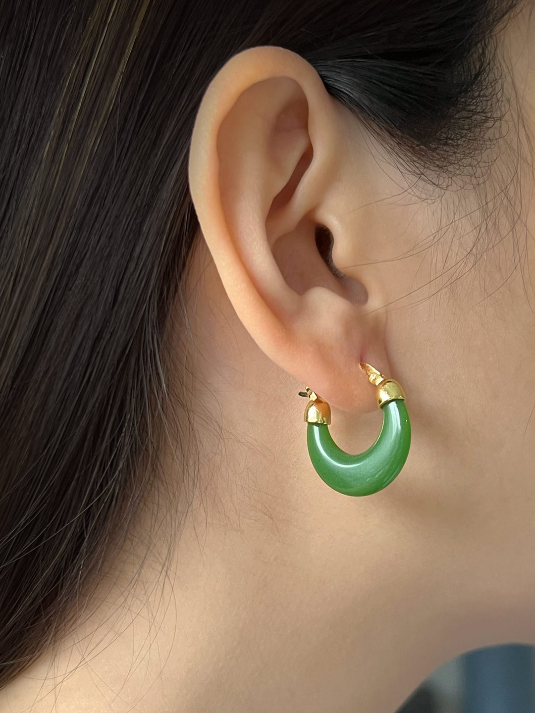 Dark Green Jade Hoops – Gabi The Label