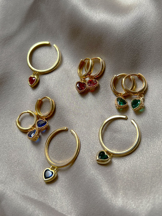 Secret Treasure Heart Gemstone Huggies - Ruby Red – Gabi The Label